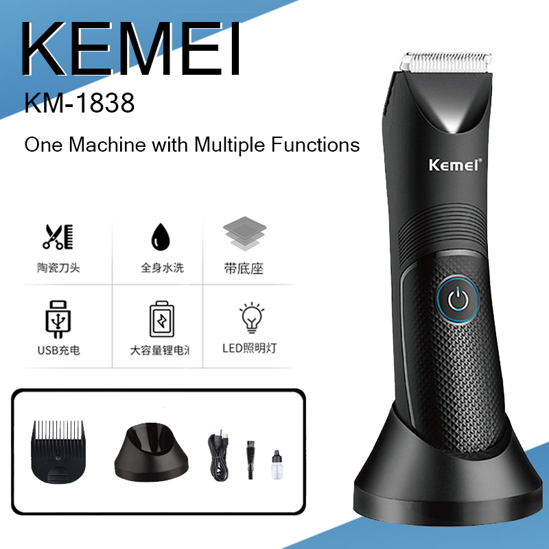 Kemei Washable Groin Body Trimmer for Men Women Electric Face Beard Hair Trimmer Rechargeable ...