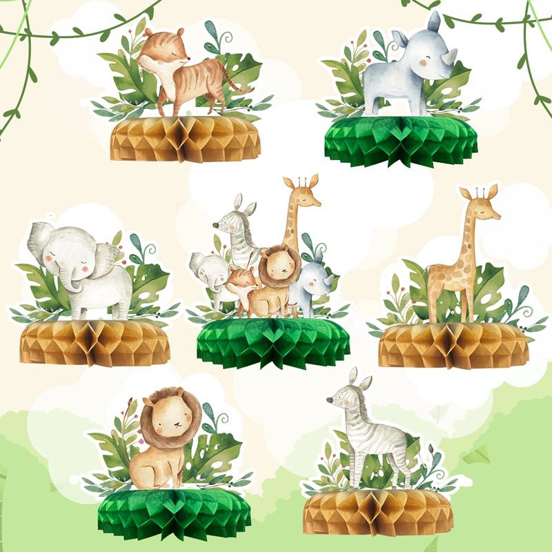 6/7pcs Jungle Safari Honeycomb Centerpiece Table Decoration Safari ...