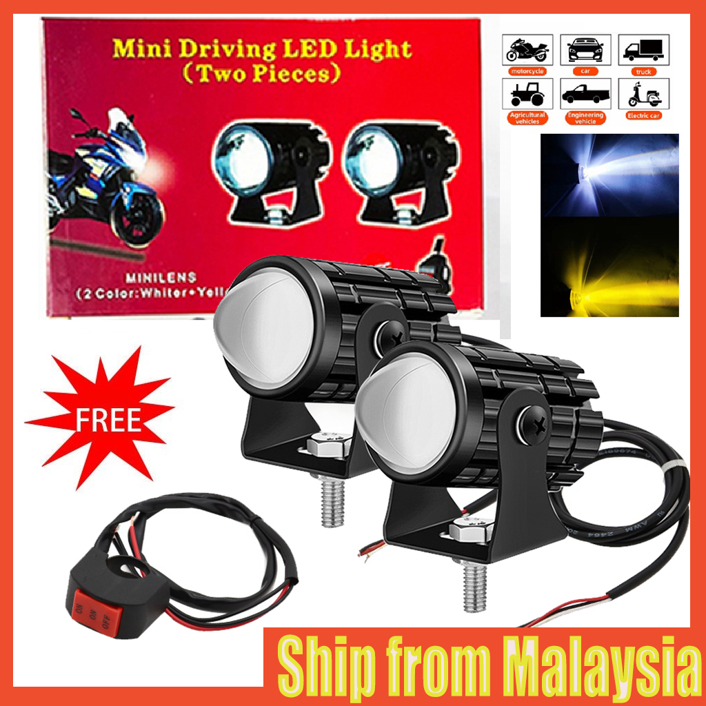 2PCS waterproof Car Motorcycle Mini Driving Light White+Yellow Pair of ...