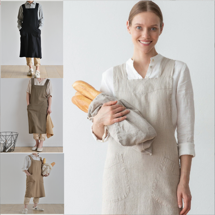 Ready Stock Apron Japanese simple men's and women's apron linen washed ...