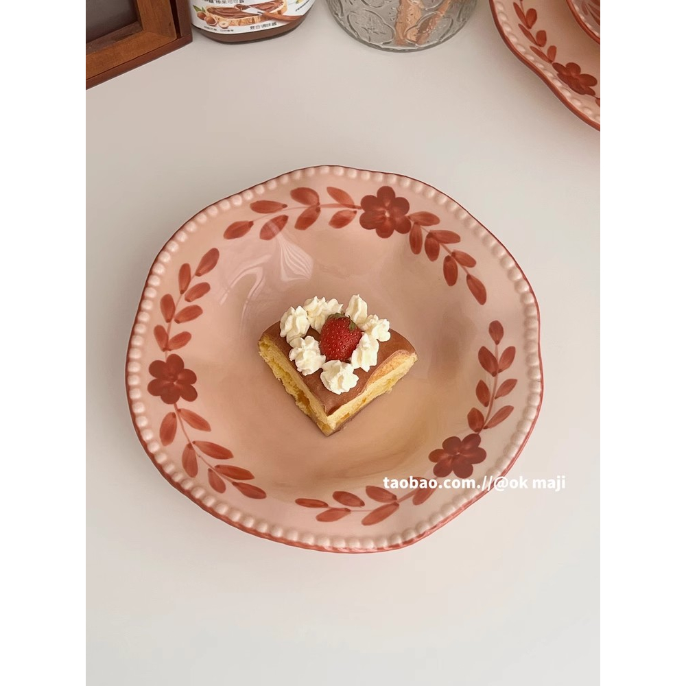 ins Pink Flower plate ins irregular ceramic home breakfast deep plate ...