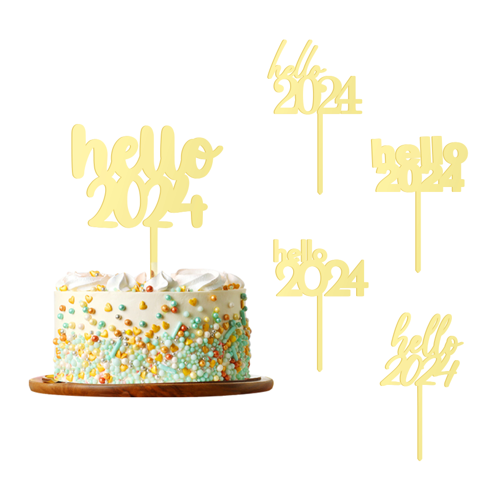 Pack Of 10 PCS Hello 2024 Acrylic Cake Topper Cake Decoration New Year ...