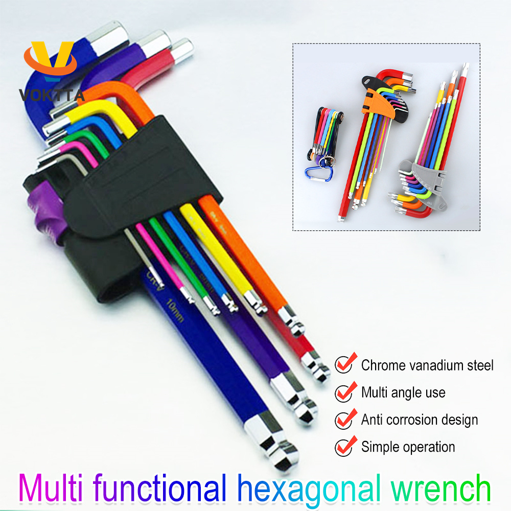 VOKTTA 9Pcs 1.5mm-10mm Color Coded Ball-End Hex Allen Key L Wrench Set ...