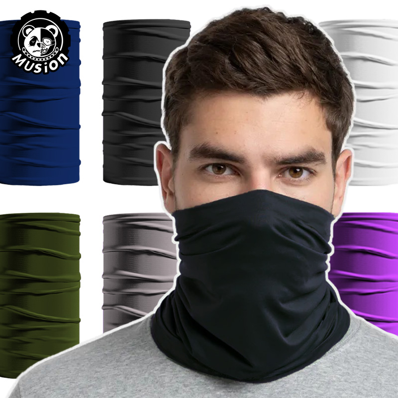 Musion Elastic Black Buff Bandana Face Mask Solid Colour Bicycle ...