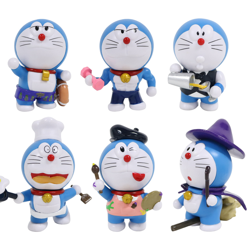6Pcs/Set 8.5-10.5cm Doraemon Anime Figure Painter Cook Magician Fitness ...