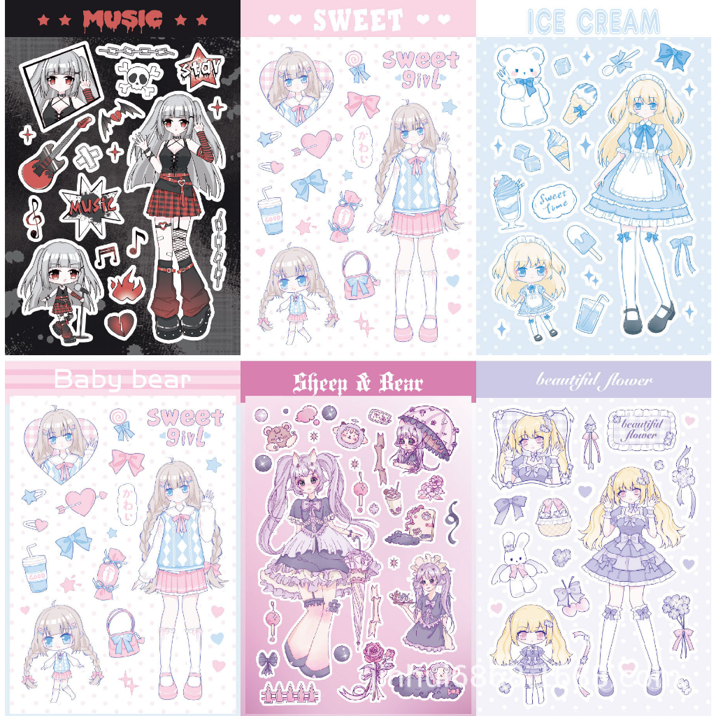 Sweet Cool Girl Character Sticker Theme Scene Decoration Handbook ...