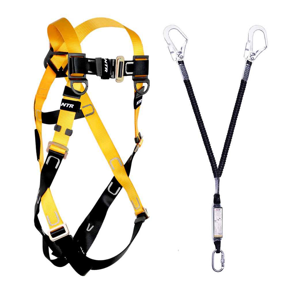 Fall Arrest Harness and Double Lanyard with Shock Absorber Steel Hook ...