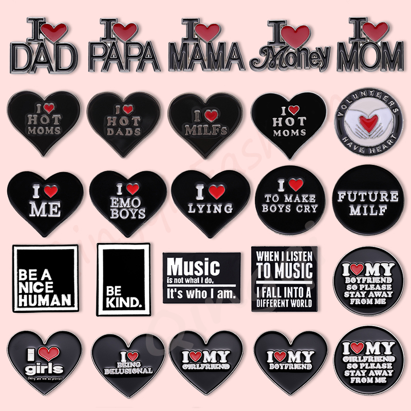 Funny Love Family Money Emo Be Kind Enamel Brooch Brooches Heart Texts ...