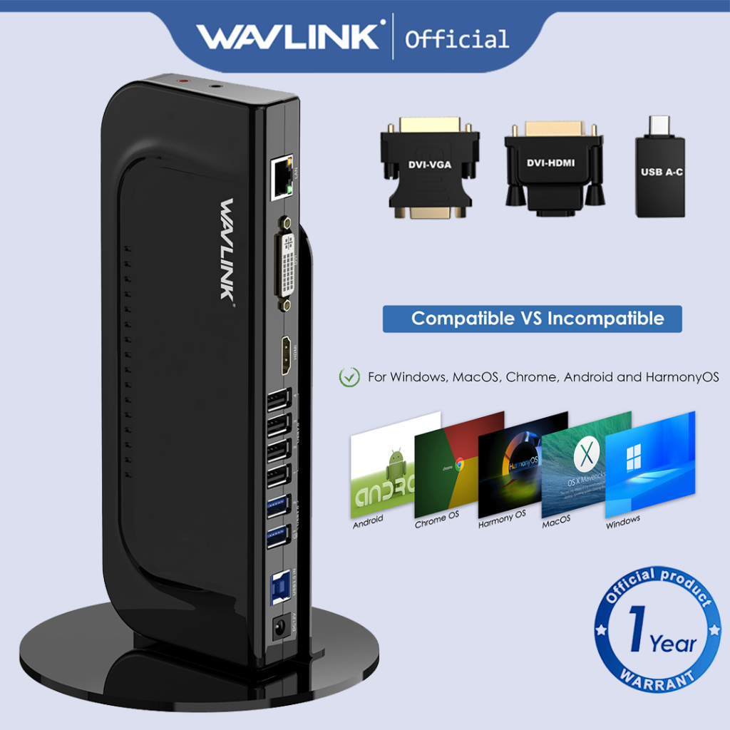 Wavlink Universal Laptop Docking Station 13-in-1 USB Hub Dual Monitor ...
