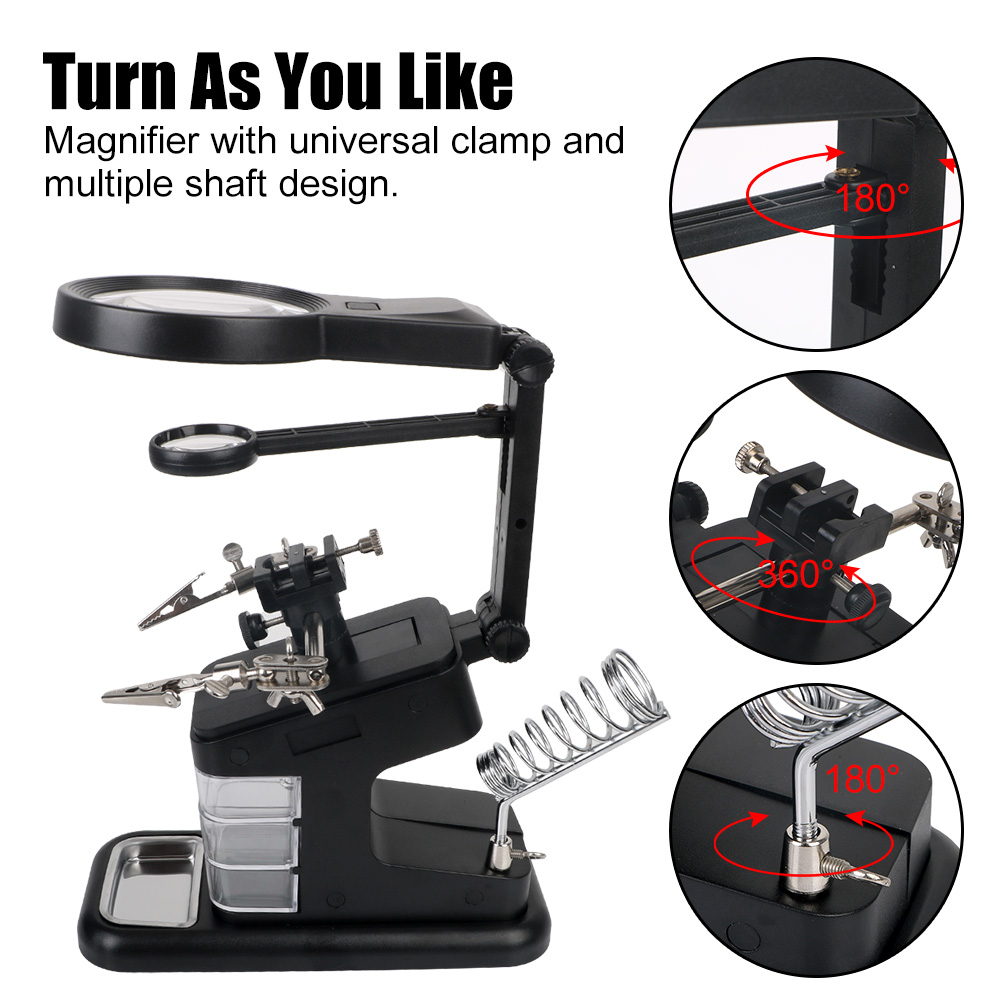 Soldering Iron Stand Welding Tool With 3X/4.5X/25X Magnifying Glass ...