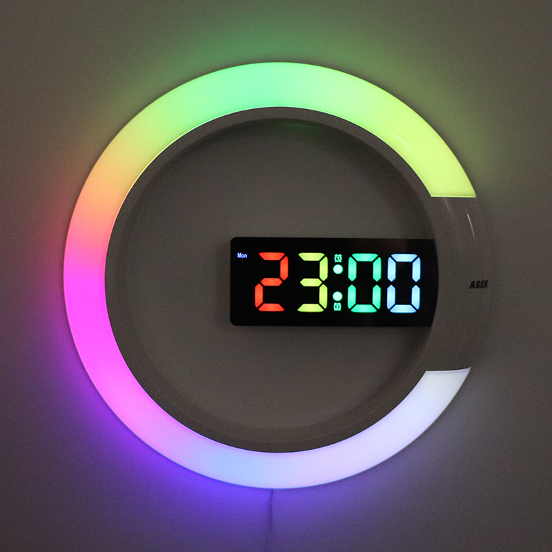 Remote Control Digital Wall Clock Creative LED RGB Alarm Clock with ...
