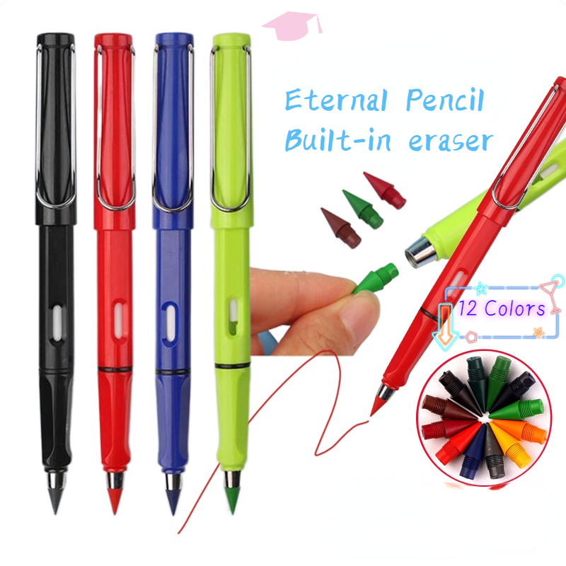 【No need to sharpen pencils】12 ColorsFree Rubber 不削鉛筆 彩色鉛筆Permanent ...