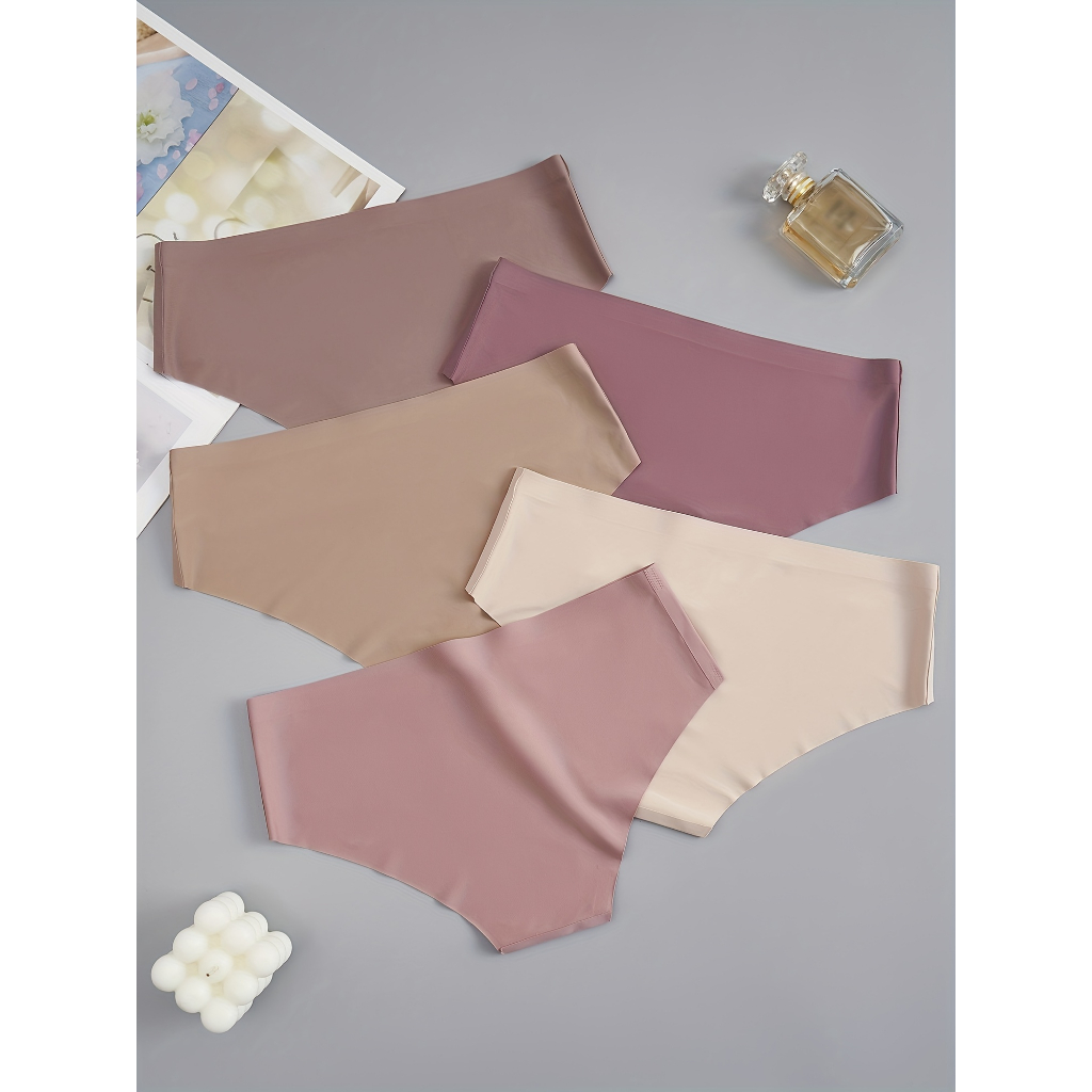 5pcs Seamless Solid Briefs, Comfy & Simple Stretchy Intimates Panties ...