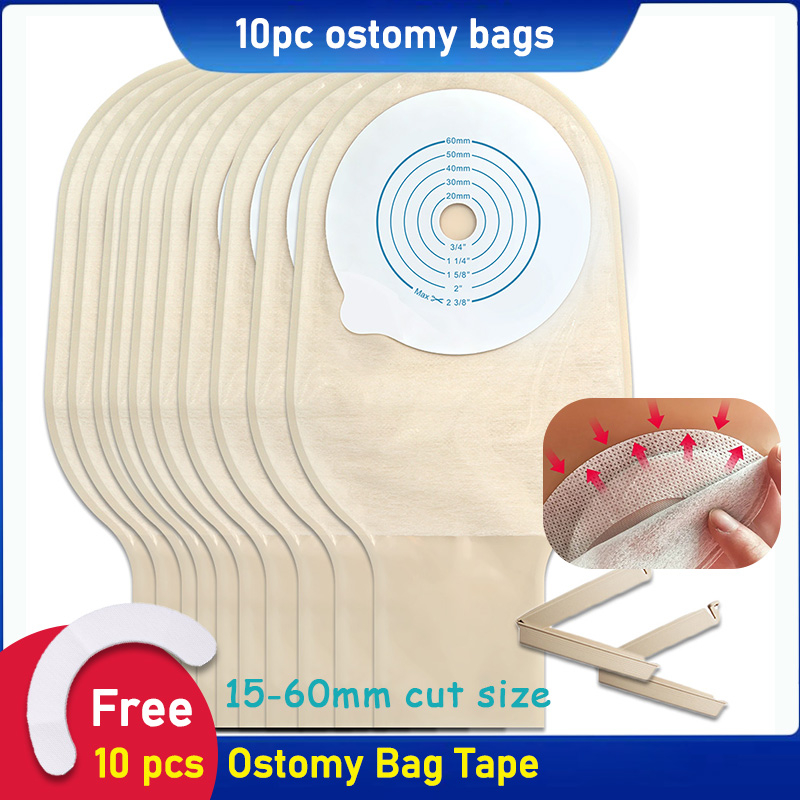 【Free 10pc Film Tape】HDR 10 Pcs ostomy Bags 60mm with Clips Single Side ...