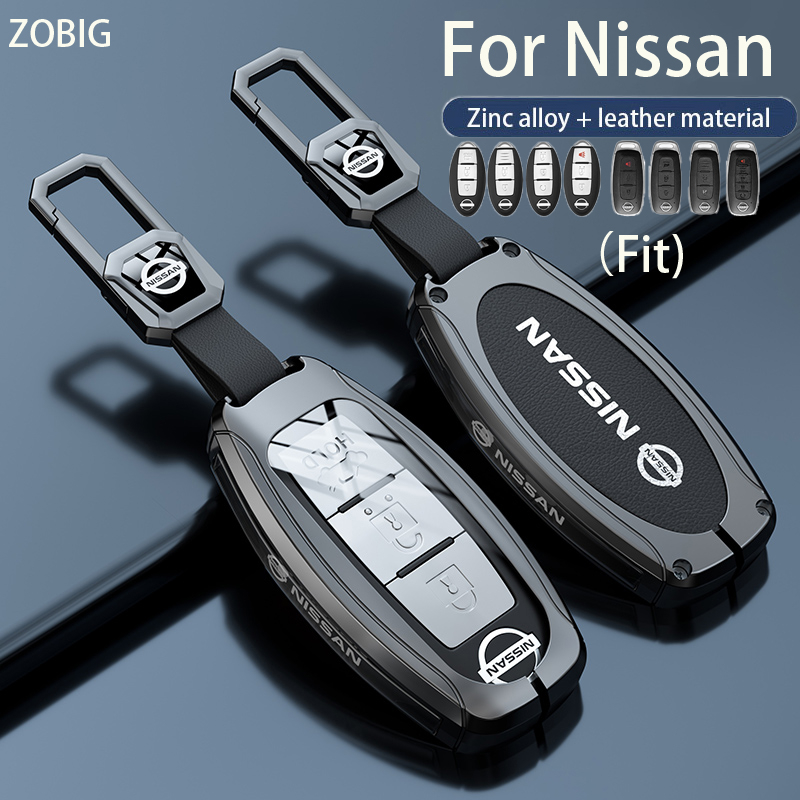 ZOBIG zinc alloy Leather case Car Key Fob Cover for 2023 Nissan Almera ...