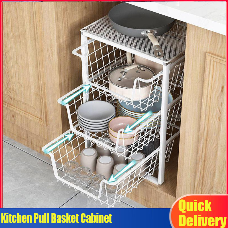 【Free shipping】Kitchen cabinet Kitchen Pull Basket Cabinet kitchen rack ...