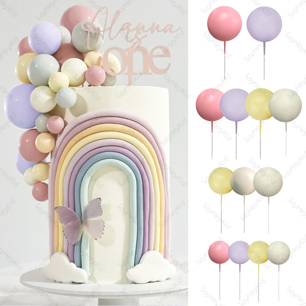 65pcs Macaron Balls Cake Toppers Boho Rainbow Macaron Cake Decorations ...