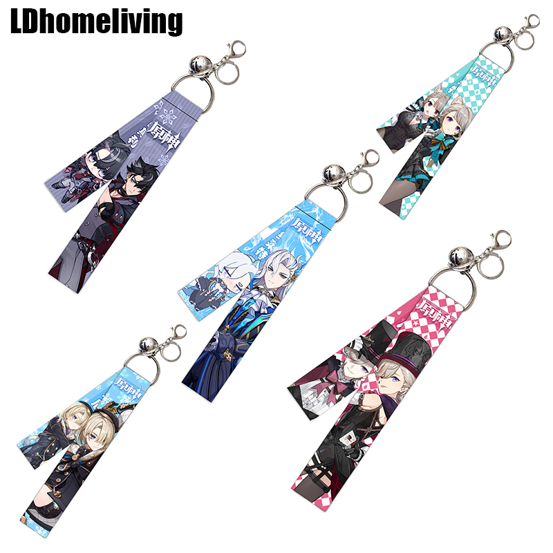 Genshin impact keychain Navia Clorinde Ribbon bell School bag pendant ...