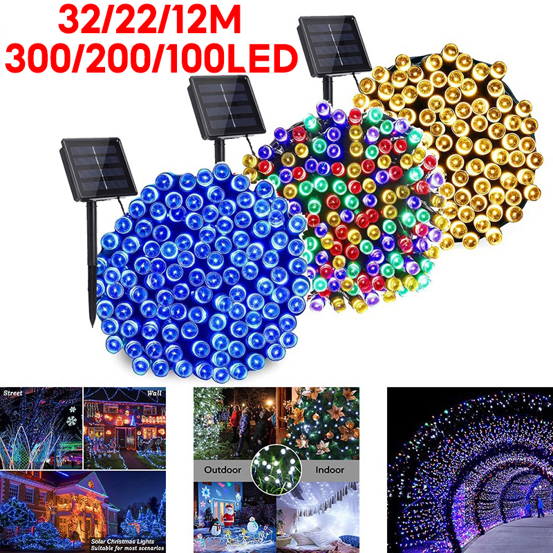 300/200/100LED 32/22/12M Solar Outdoor Lights Waterproof Solar String ...