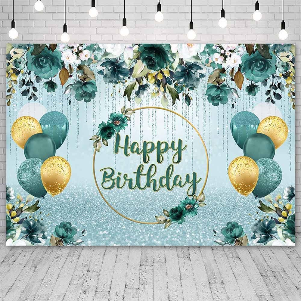 Dark Green Birthday Backdrop for Women White Green Floral Birthday ...