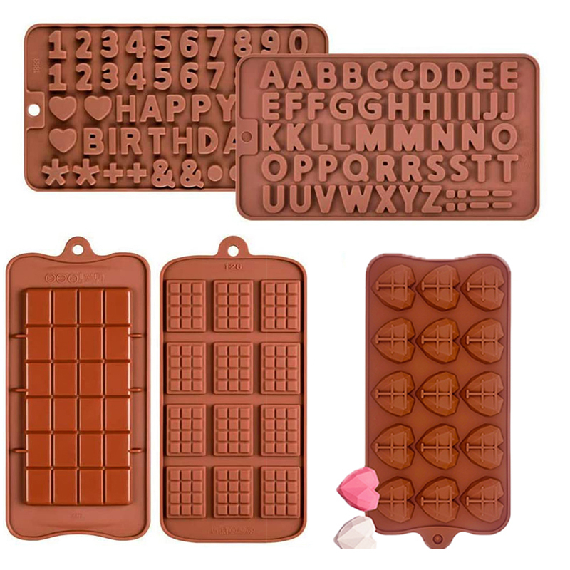 5Pcs/Set Heart Chocolate Molds Number Diamond love Shape Silicone ...