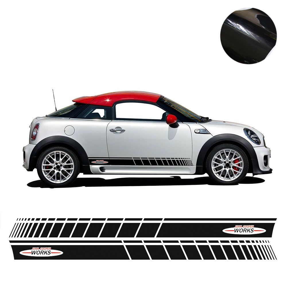 2pcs Car Door Side Skirt Stripe Stickers For MINI Cooper S One JCW R50 ...