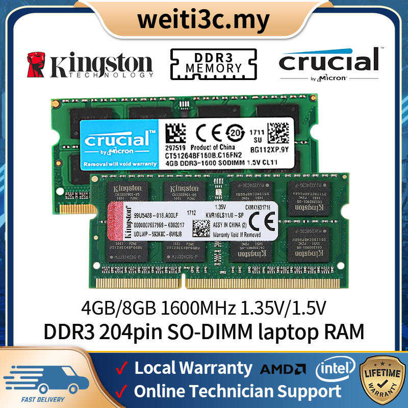 Kingston/Crucial DDR3/DDR4 SODIMM Laptop Memory 4GB/8GB/16GB 1600Mhz/2400Mhz/2666Mhz Notebook ...