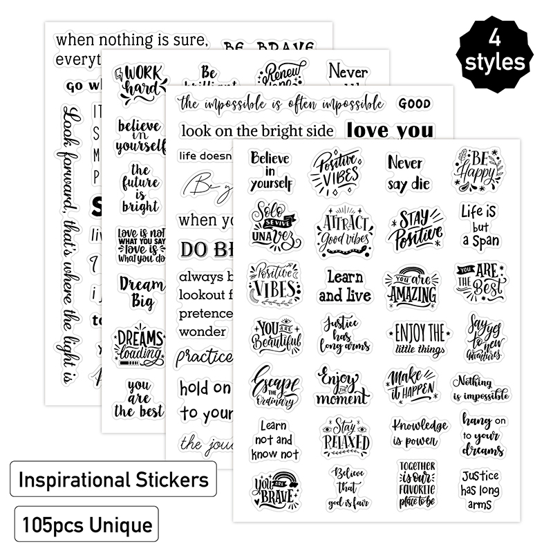 Waterproof English Stickers, Single Sheet Transparent, Encouraging ...