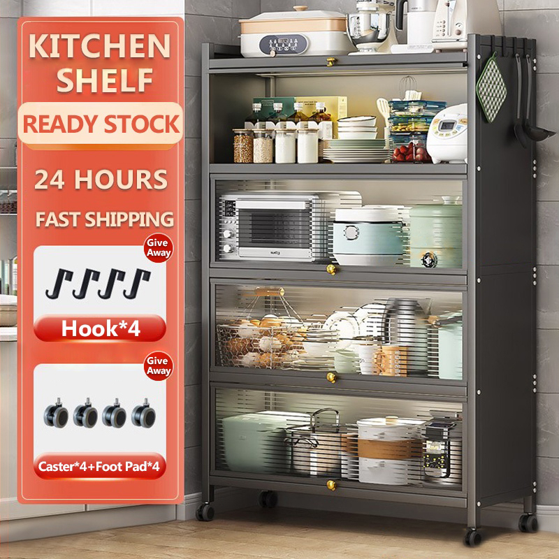 Kitchen rack floor-to-ceiling multi-layer microwave oven storage rack ...