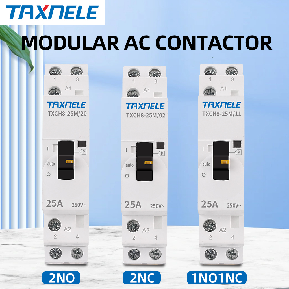 TAXNELE 2P 25A 220V 50/60HZ Household Din rail AC Contactor Modular Manual Control 2NO 2NC ...