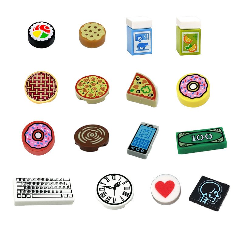 MOC Pizza Cake Milk Phone Dollar Building Blocks Food Print Parts ...