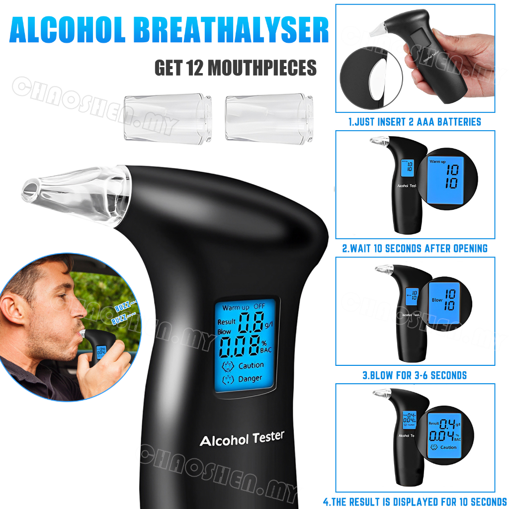 Alcohol Breathalyser with 12 Mouthpieces Portable Alcohol Tester with ...