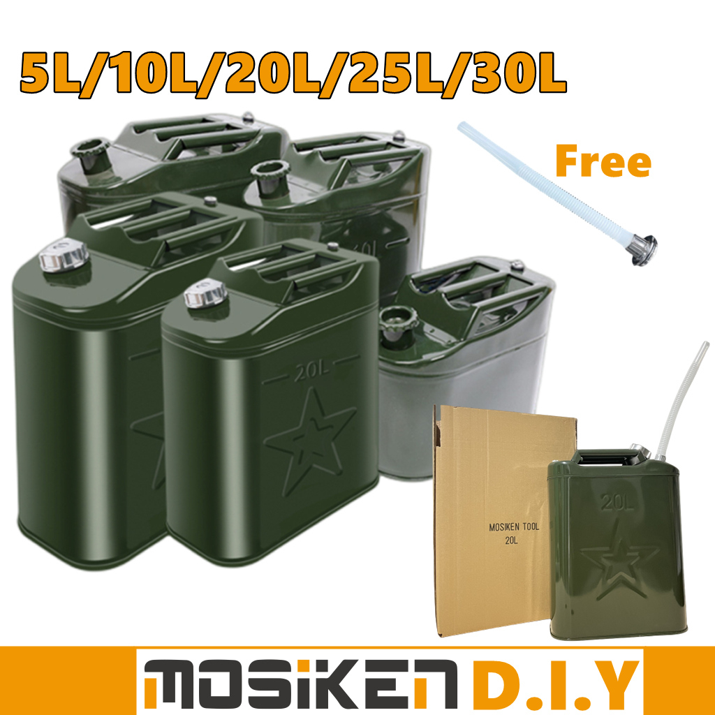 Mosiken(5L~30L) Tong Minyak Petrol Gasoline Tank Stainless Steel oil drum Fuel Spare Container ...