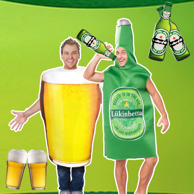 Adult Funny Drink Cosplay Men Beer Costume Green Beer Bottle and Beer ...