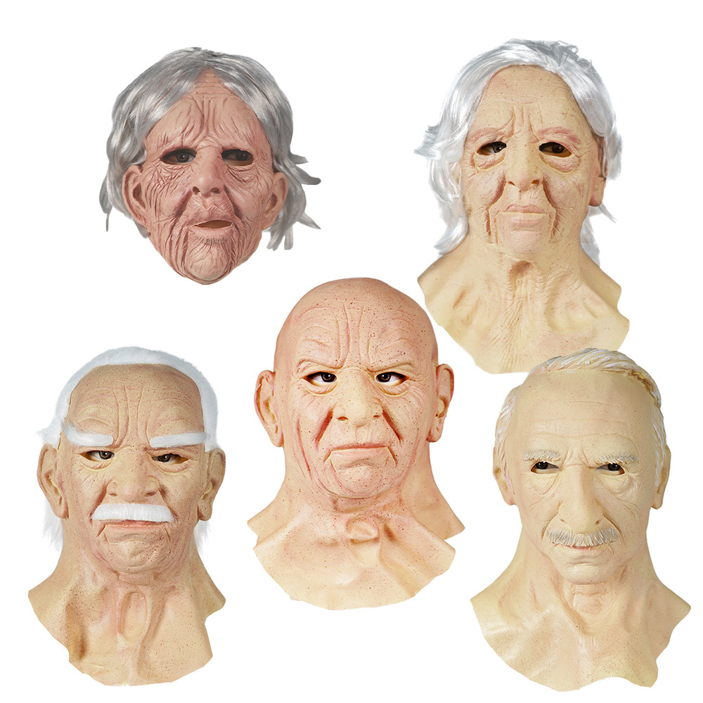 Ready Stock Adult Realistic Elderly People Latex Mask Horror Bald Man ...