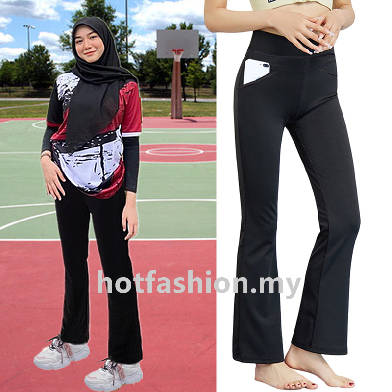 Women Jersey Sport Netball High Waist Bootcut Pants Leggings Flare Wide ...