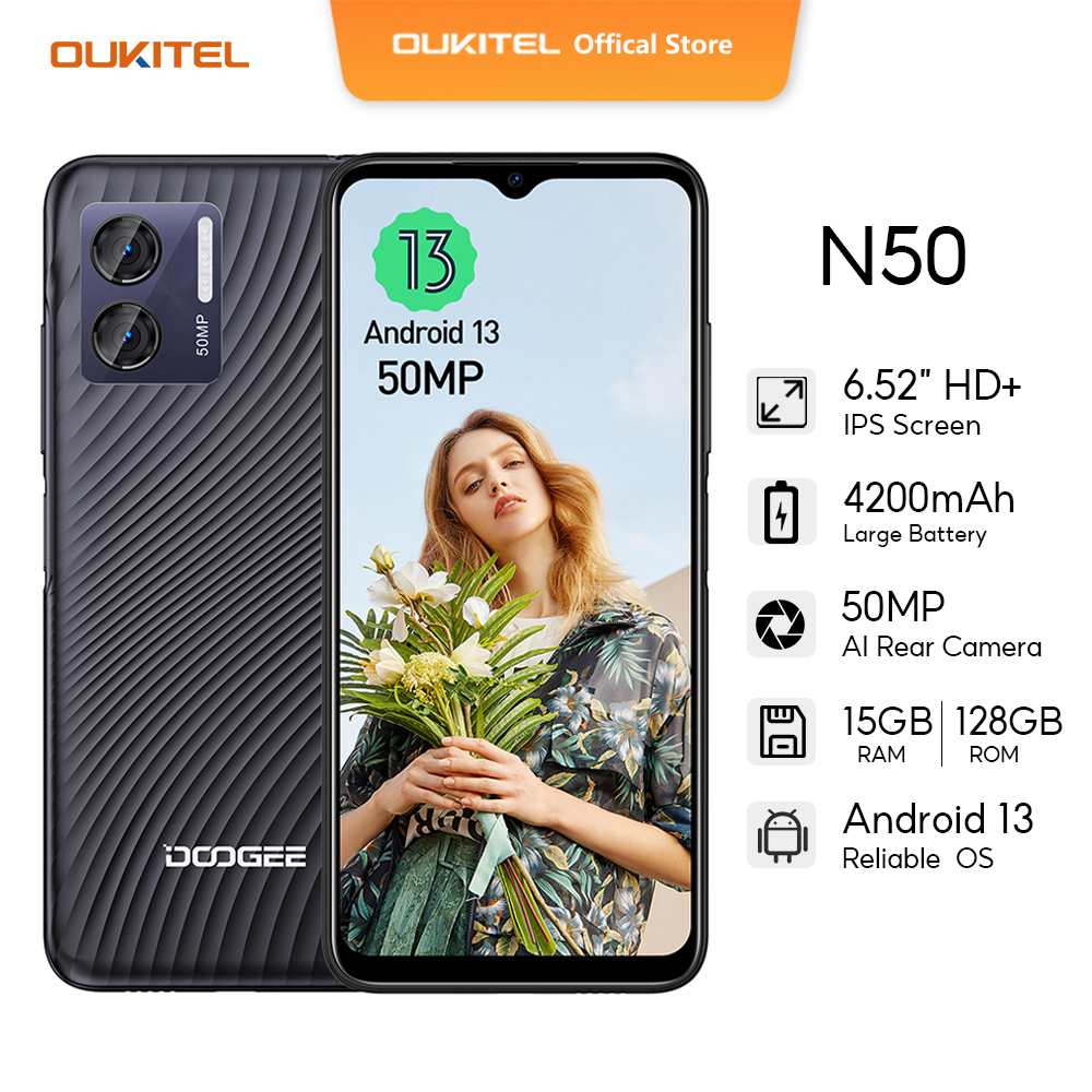 DOOGEE N50 Android 13 6.52" HD Display 15GB+128GB Octa Core 50MP Camera 18W Fast Charger4200mAh ...