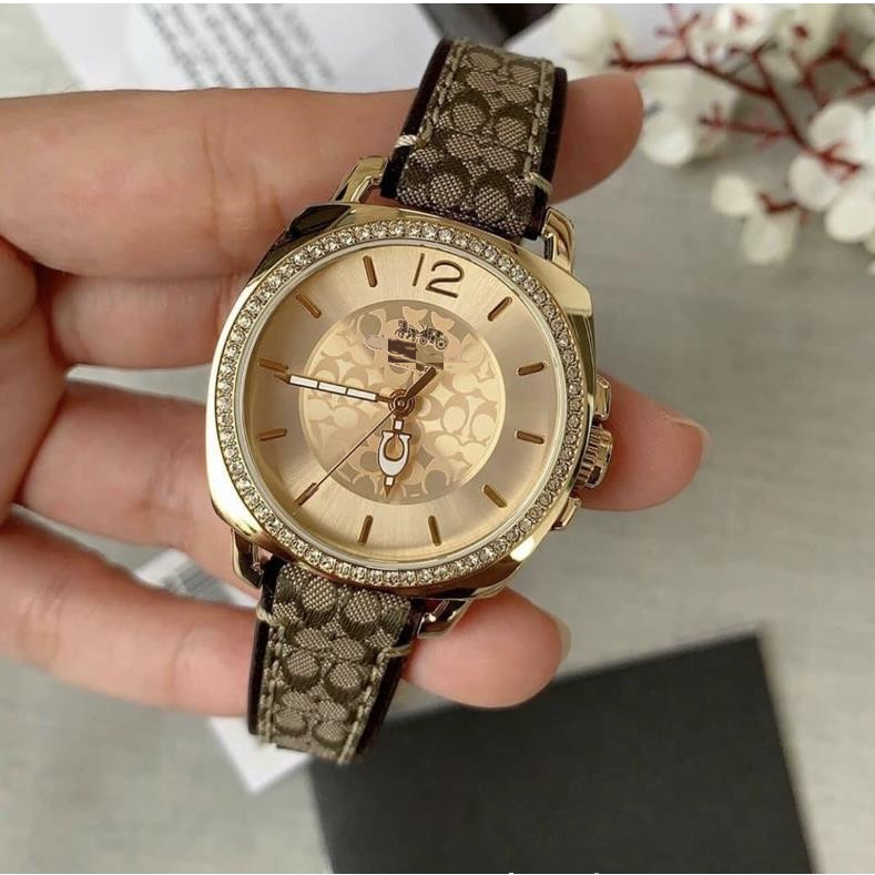 Women Coach Leather Diamond Watch Gold Silver Design Wanita Jam Tangan ...