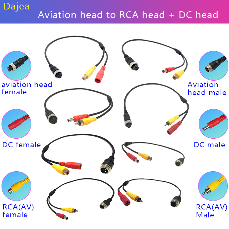 Dajea {Aviation Head to RCA (AV) + DC Cable} 4Pin Aviation Head to RCA ...
