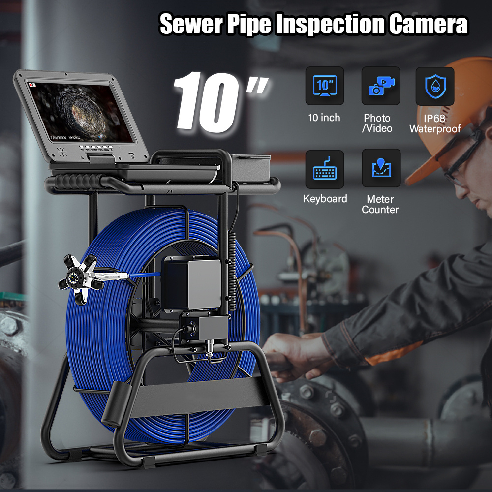 10" Monitor Sewer Drain Pipe Pipeline Video Record Endoscope 2MP Camera ...