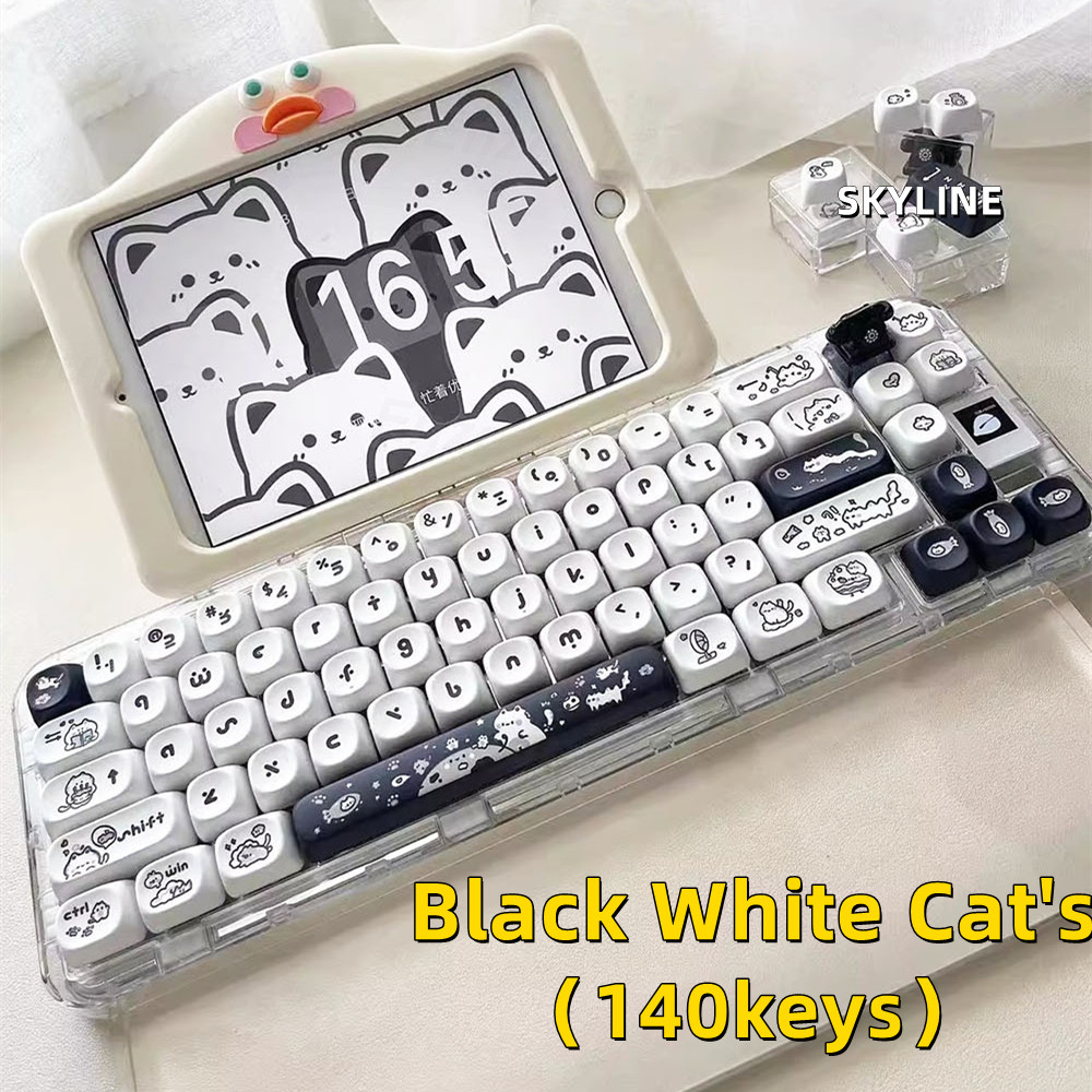 【On Sale】MOA Keycaps Black White Cat's Keycap theme PBT five-sided heat ...