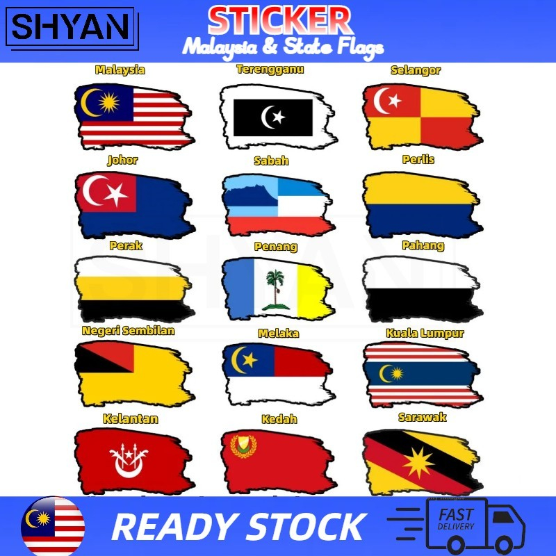 Malaysia & State Flags High Quality Negeri Bendera Stiker pantulan ...