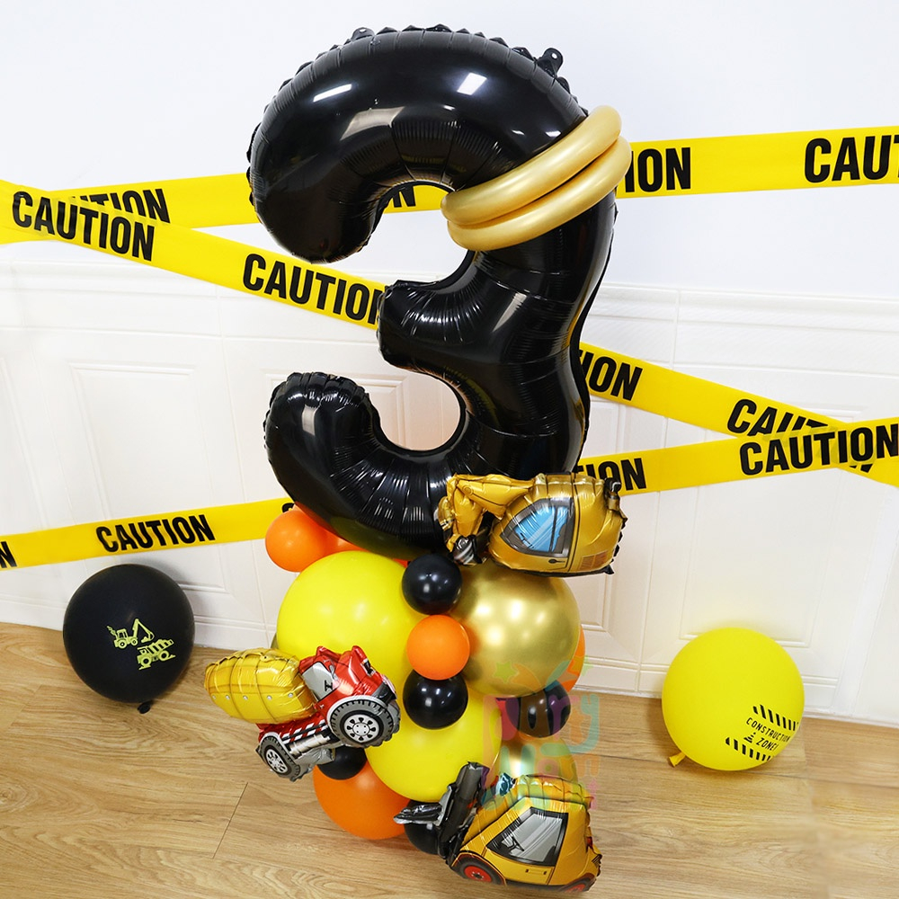 28pcs Construction Vehicles Bulldozer Number Balloon Set Engineering ...