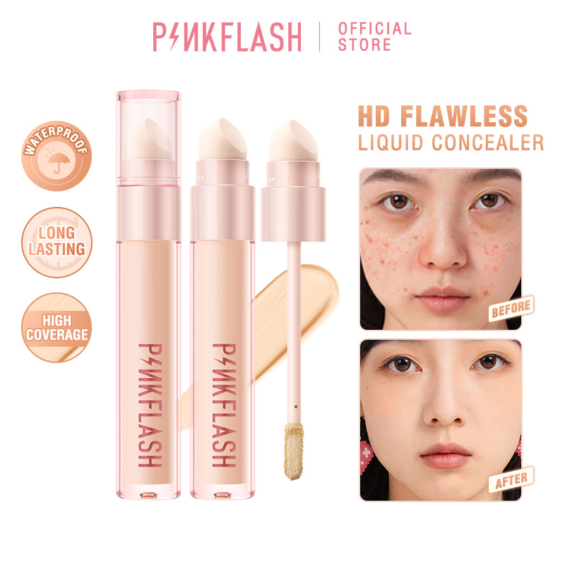 PINKFLASH Liquid Concealer With Sponge Brush Tool HD Flawless Burden ...