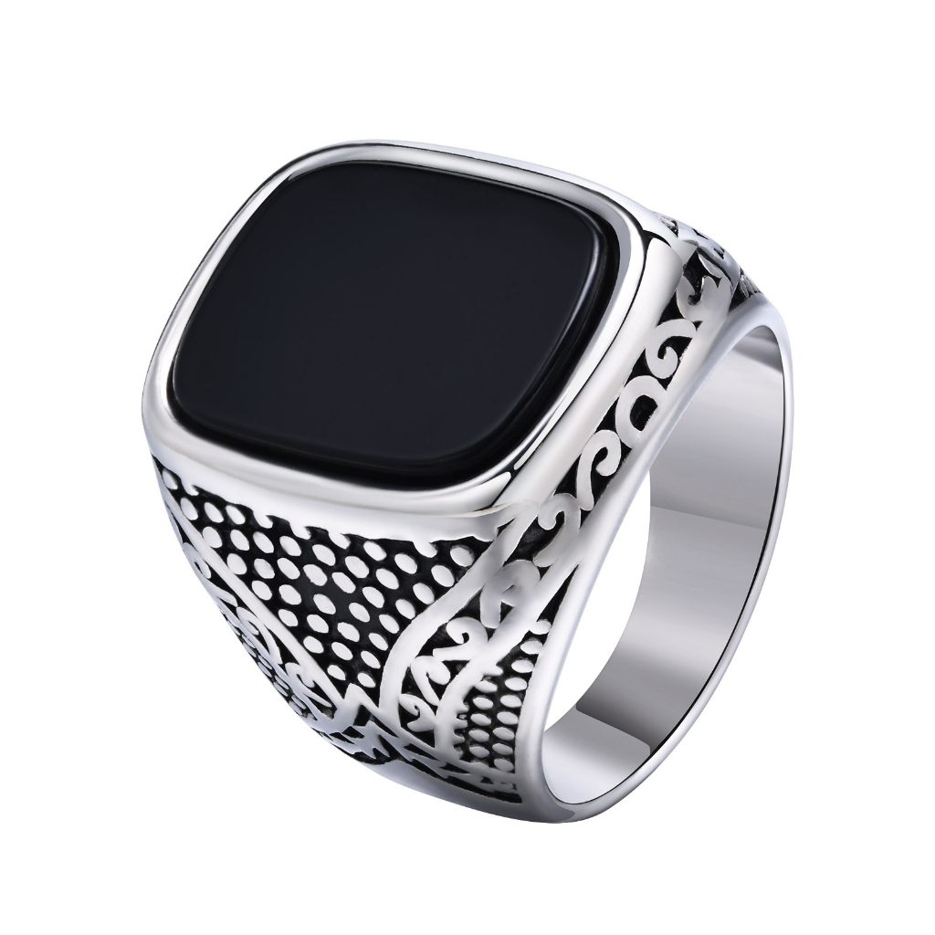 MG Silver Odin Norse Viking Agate Stone Ring For Men Stainless Steel ...