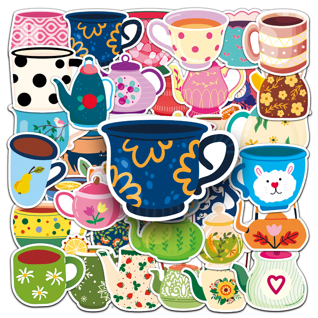 50 Piece Cute Teacup Teapot Creative Original Stickers For laptops ...