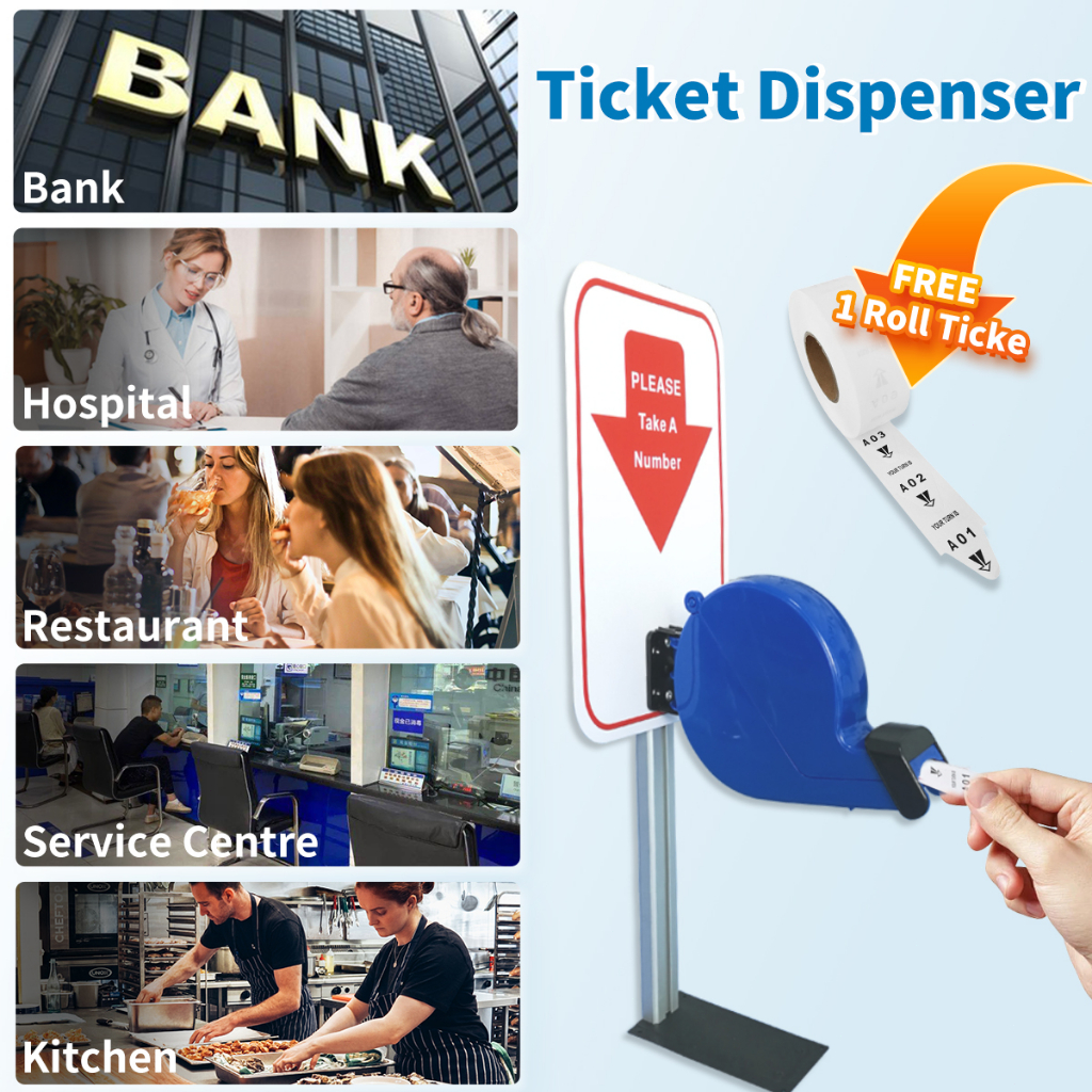 Queue Ticket Dispenser Machine with Counter Stand and 1 Queue Roll ...
