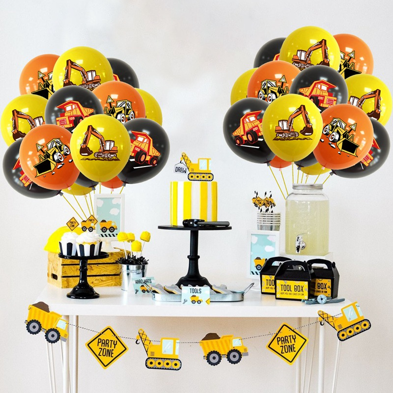 Construction Theme Party Decorations Truck Excavator Balloons Happy ...