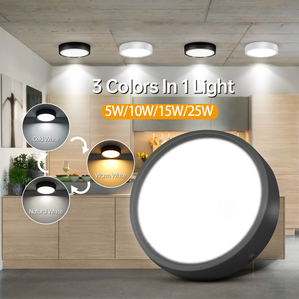Tri Color LED Downlight Ceiling Light Surface Mounted Spot Lights 3/5 ...