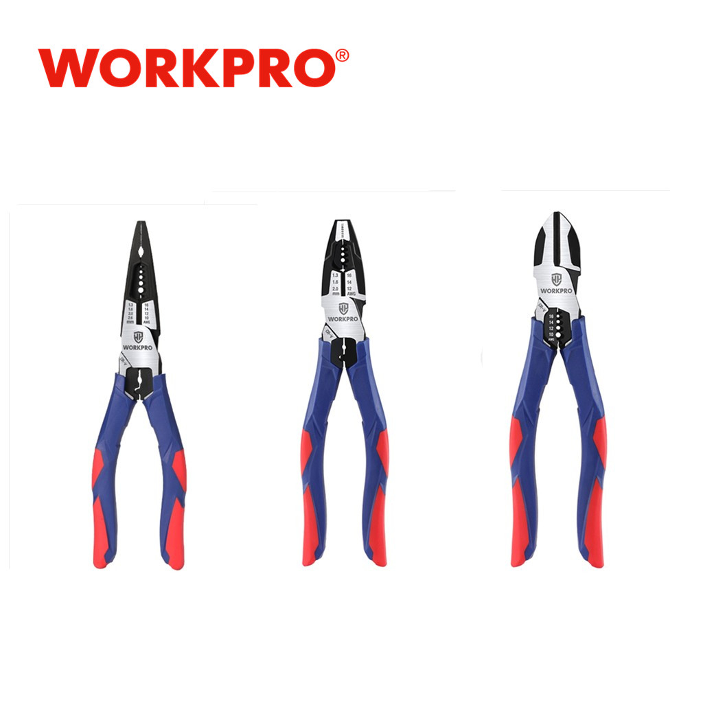 WORKPRO 8" Universal Wire Cutter Diagonal Pliers Crimping Pliers Needle Nose Pliers Cutting Side ...